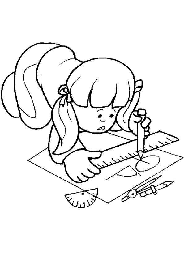 Fille Qui Fait Ses Devoirs Coloriage Sketch Coloring Page